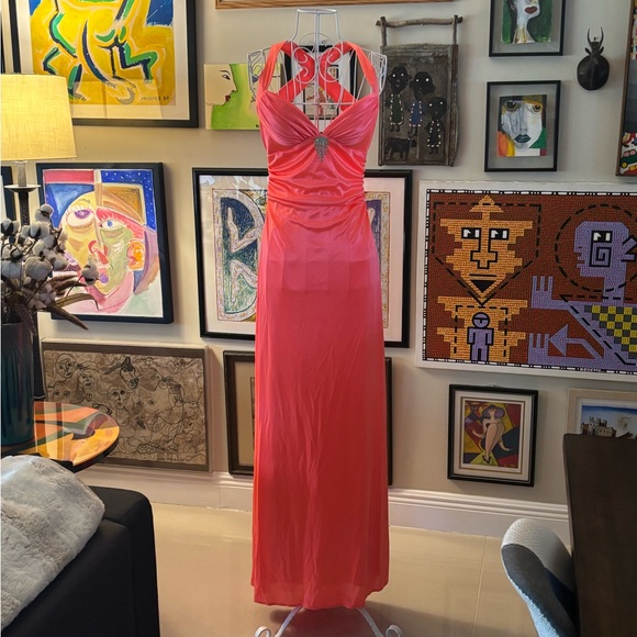 Morgan & Co. | Dresses | Elegant Bright Coral Criss Cross Low Back ...